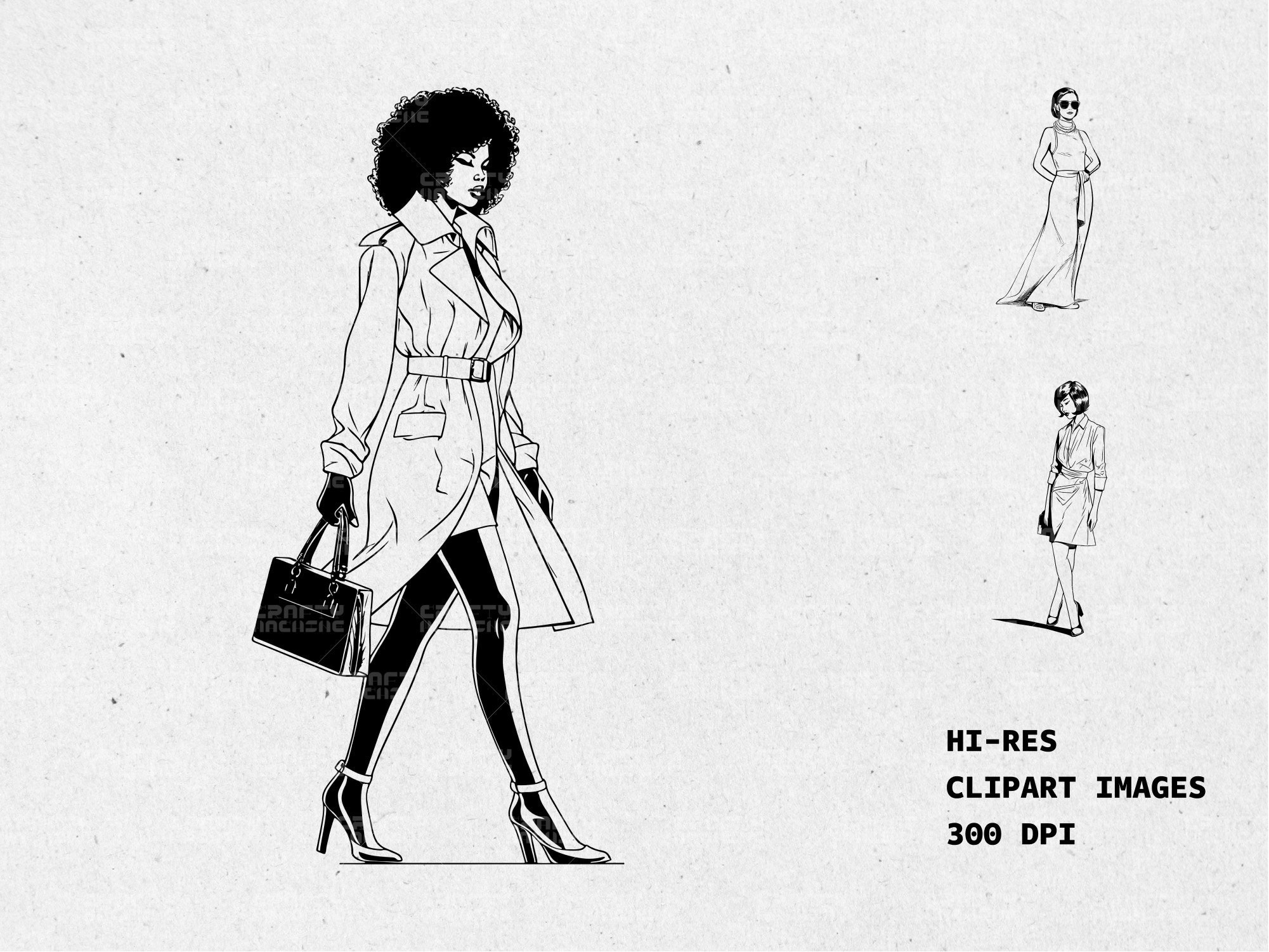 10 Retro Women Fashion Clip Art, Outlines, Digital Download ...