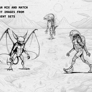 12 Alien Monsters Clip Art, Outlines, Digital Download, Transparent PNG ...