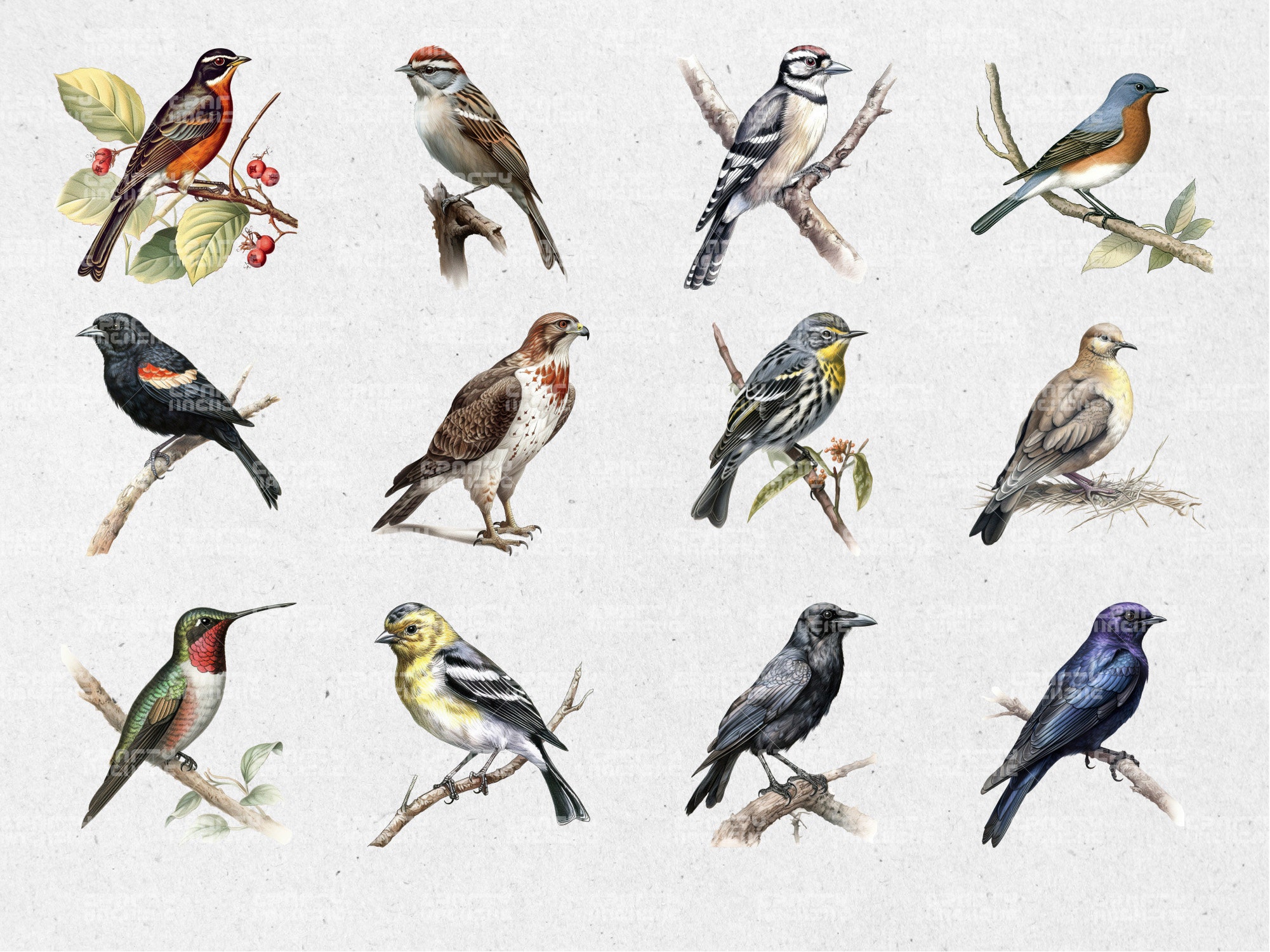 12 North American Birds Clip Art, Colourful Illustration, Digital ...