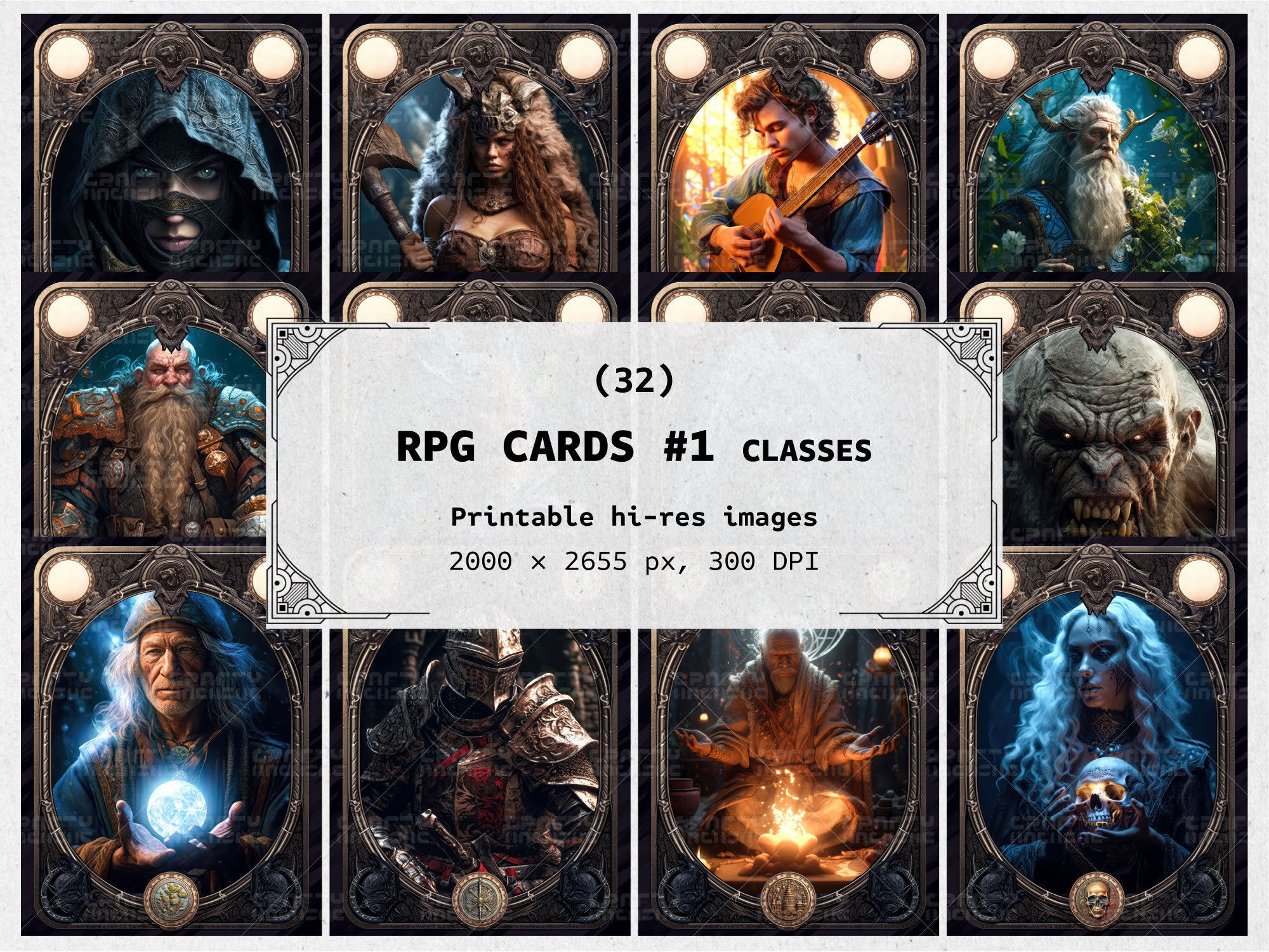 32 RPG Class Cards Printable Hi-res JPG, Digital Download Set 1, Vol. 1 ...