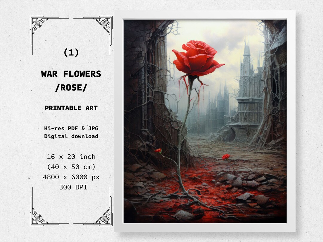 War Flower Rose - Dystopian Surreal Printable Wall Art, Digital ...