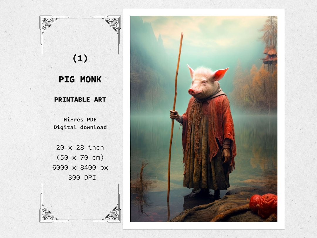 Pig Monk Dystopian Surreal Printable Wall Art, Digital Download, PDF ...