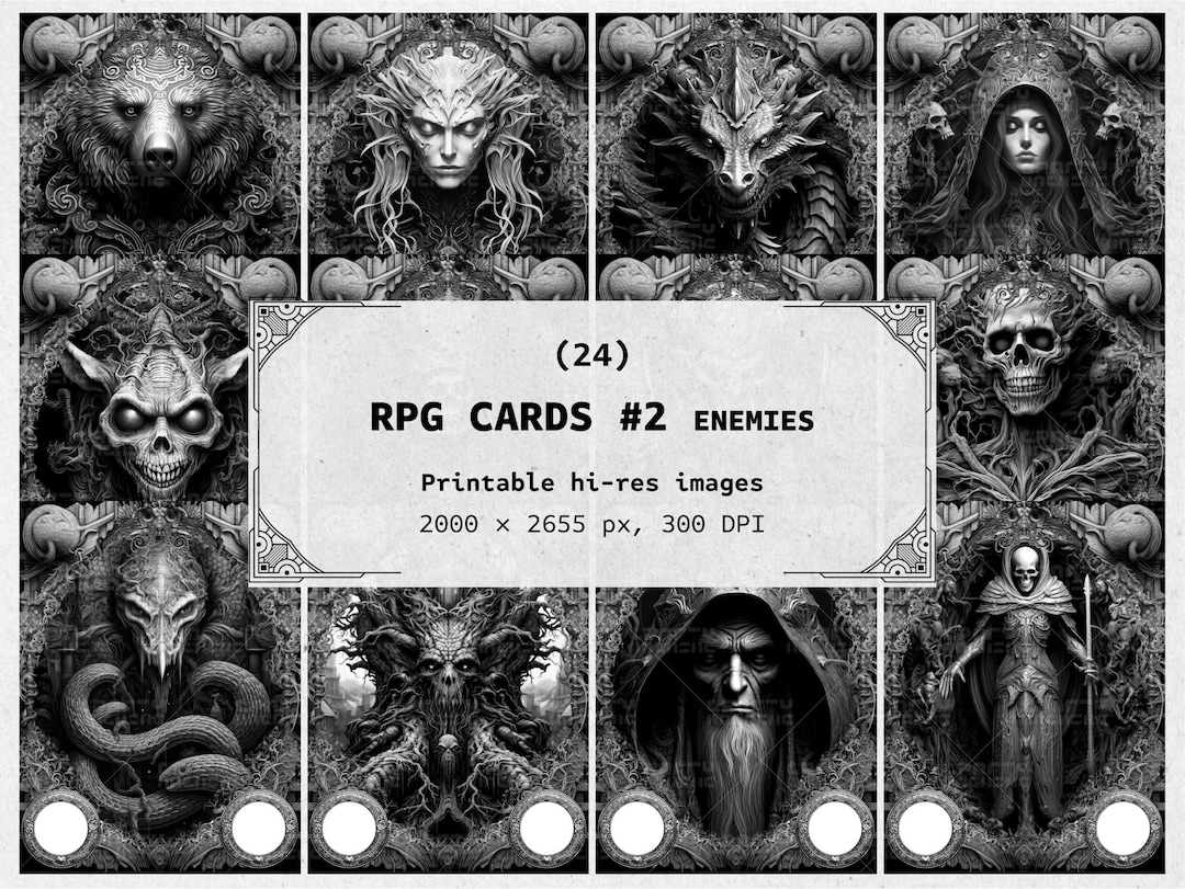 24 RPG Enemies Cards Printable Hi-res Images, Digital Download Set 2 ...