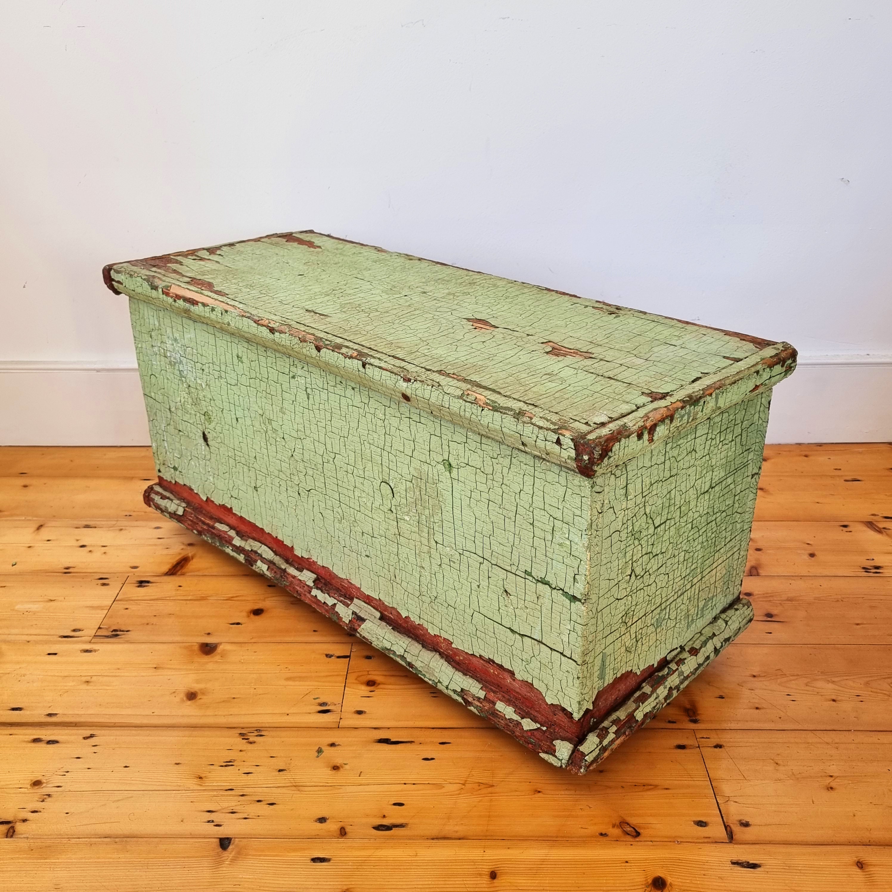 Antique Painted Wooden Chest, Storage Trunk, Naturally Distressed Paint ...