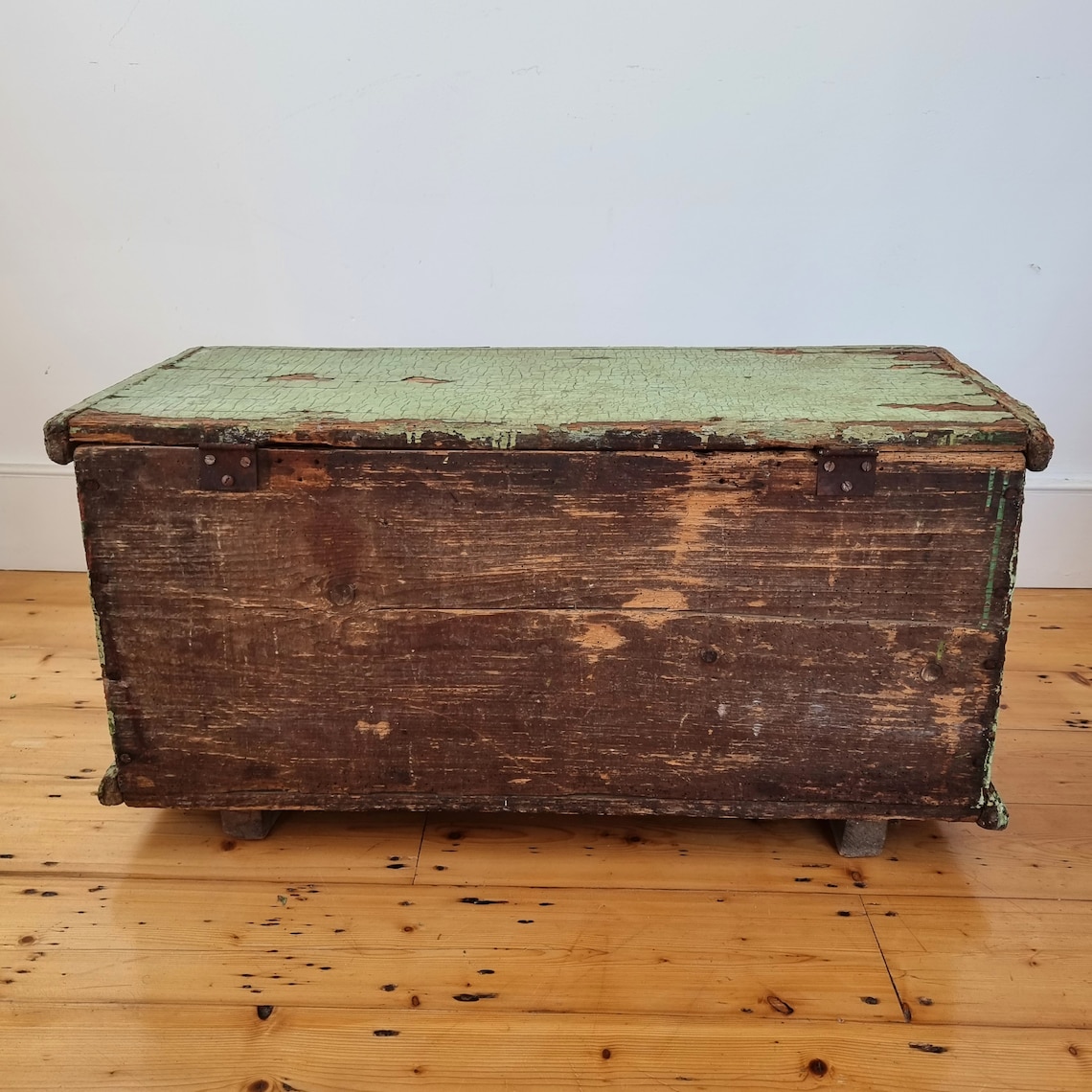 Antique Painted Wooden Chest, Storage Trunk, Naturally Distressed Paint ...
