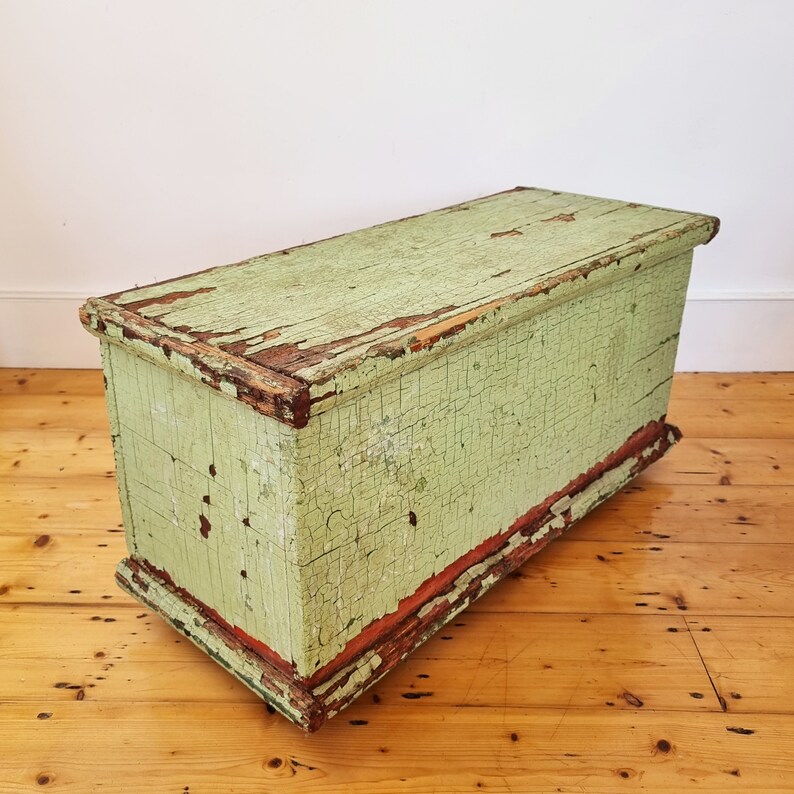 Antique Painted Wooden Chest, Storage Trunk, Naturally Distressed Paint ...