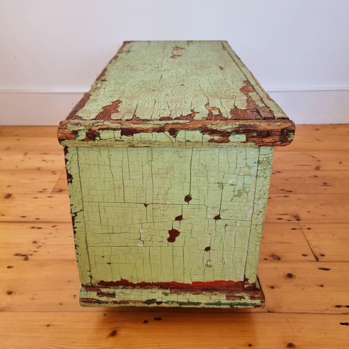 Antique Painted Wooden Chest, Storage Trunk, Naturally Distressed Paint ...