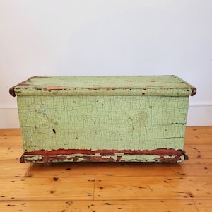 Antique Painted Wooden Chest, Storage Trunk, Naturally Distressed Paint ...