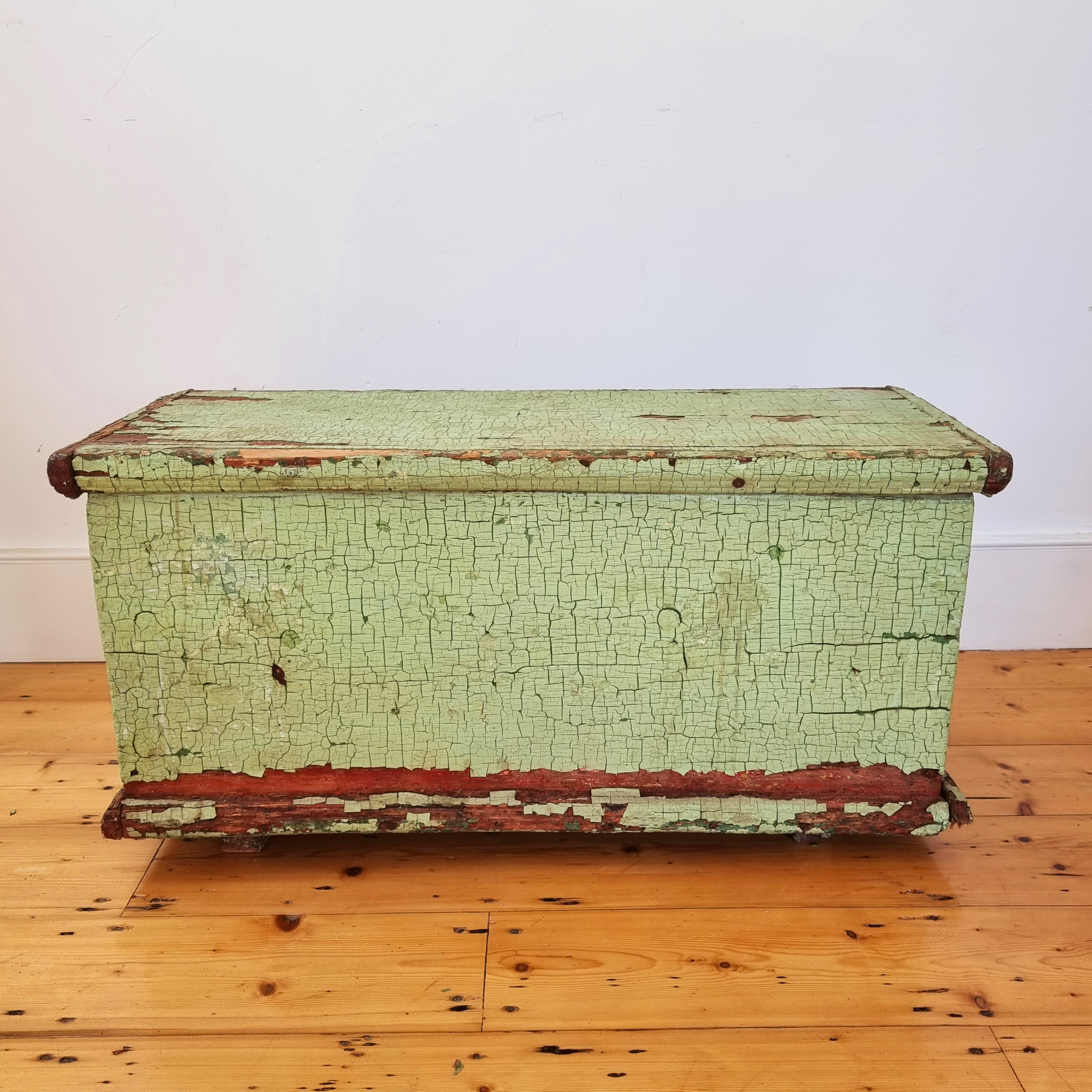 Antique Painted Wooden Chest, Storage Trunk, Naturally Distressed Paint ...