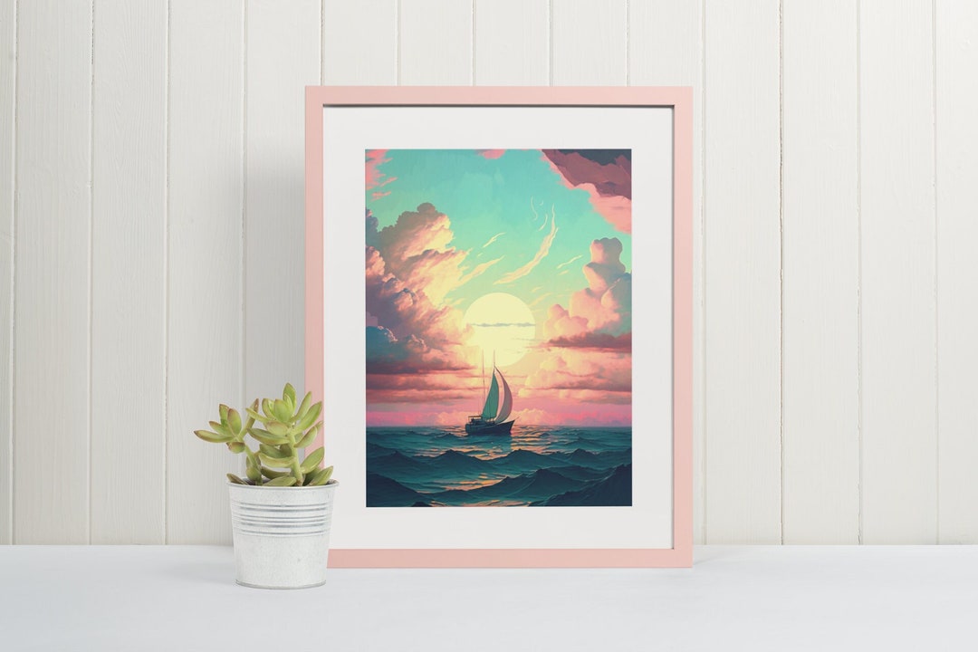 Boat Wallart in Aesthetic Colors - Etsy