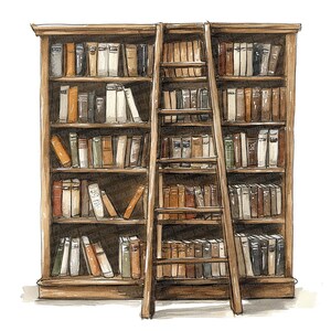 Bookshelf PNG Clipart, 12x Watercolor Library Clip Art Set, Printable ...