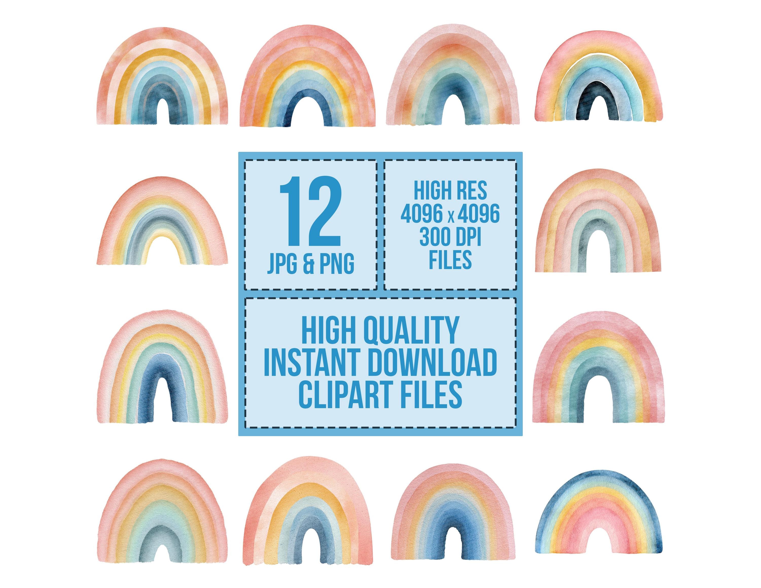 Pastel Rainbow PNG Clipart, 12x Watercolor Rainbow Clip Art Set ...