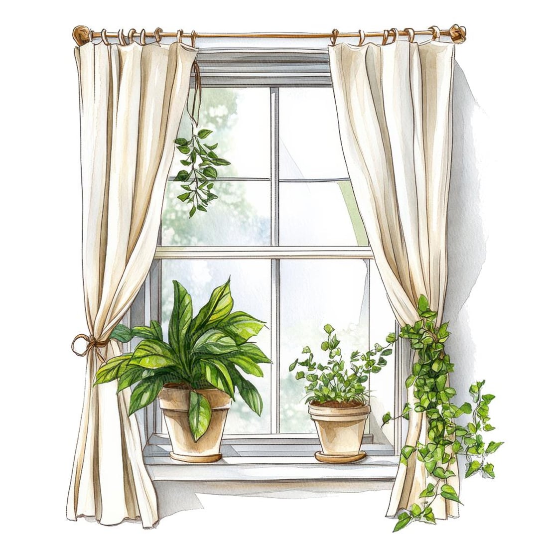 12x Window With Plants PNG Clipart, Watercolor Window With Houseplants ...
