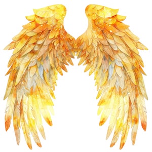 12x Angel Wings Clipart, Golden Angels Wings Clipart, Printable ...