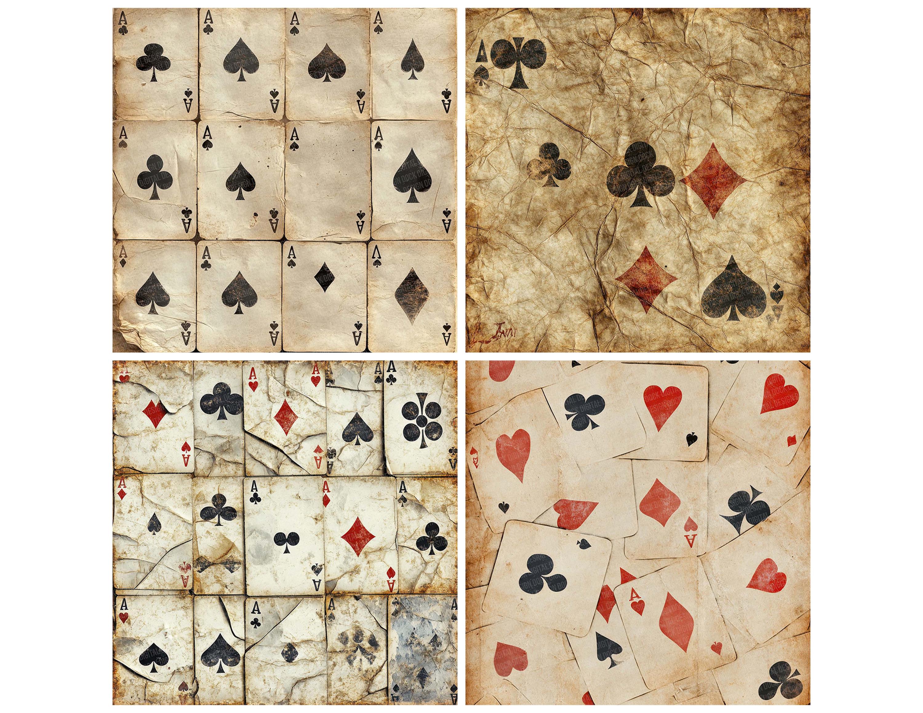 12x Vintage Playing Card Junk Journal Paper, Distressed Digital Paper ...