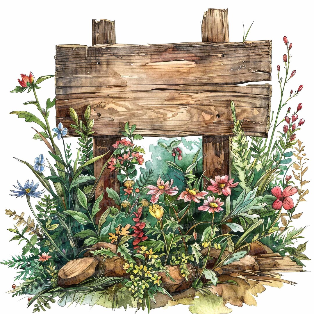 12x Wooden Sign Clipart, Floral Signpost JPG Clipart, Printable ...