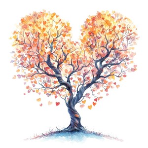 Watercolor Heart Tree Clipart, 12 High Quality Jpgs, Autumn Love Tree ...