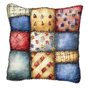 12x Watercolor Patchwork Tag Clipart, Rustic Fabric Sign PNG, Printable ...