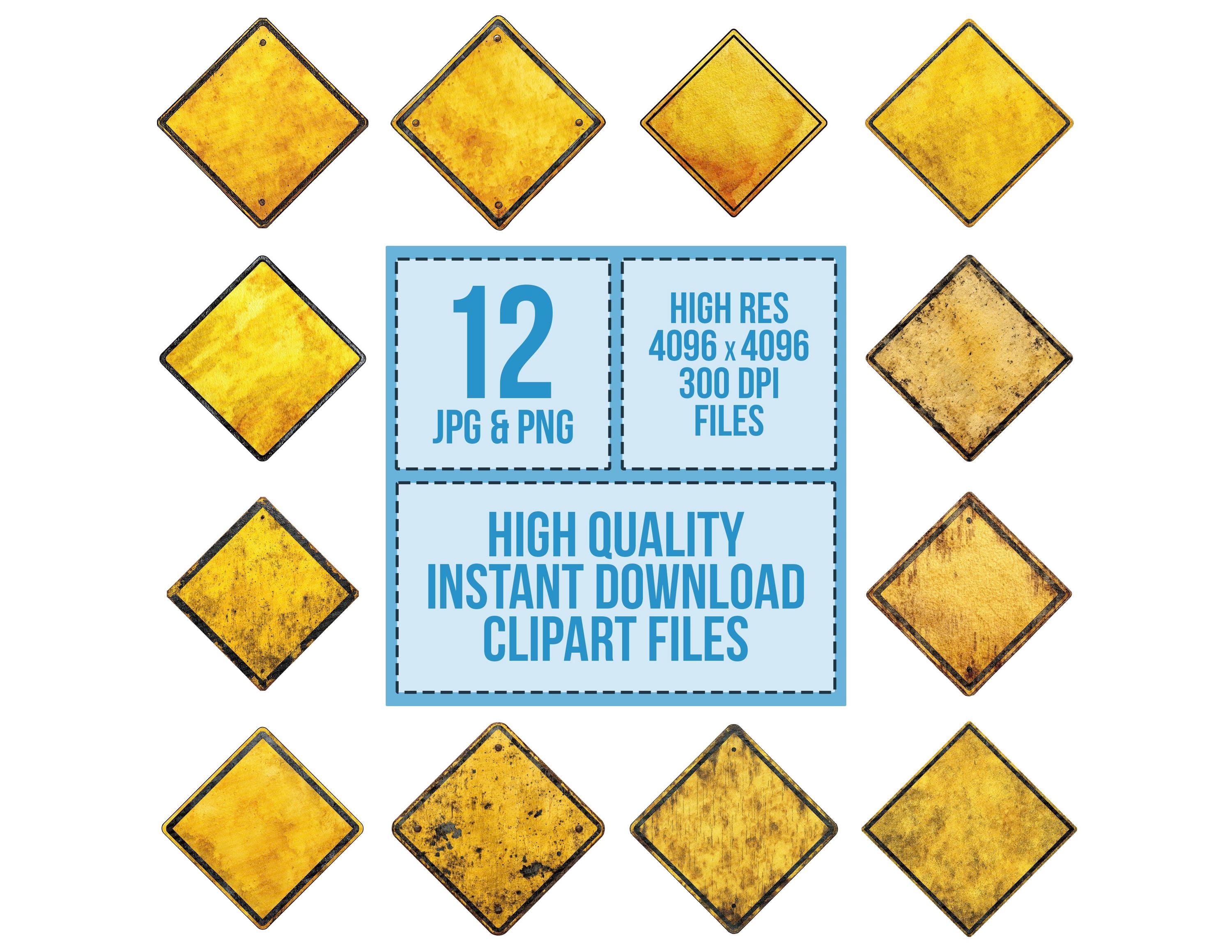 Vintage Diamond Sign PNG Clipart, 12x Retro Yellow Road Sign Clip Art ...