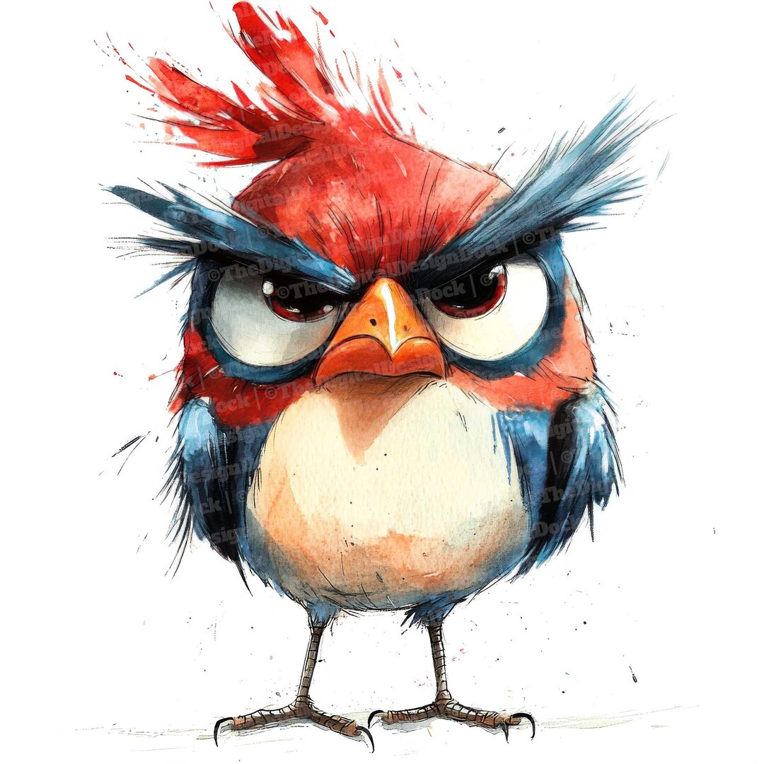 12 Grumpy Bird Clipart, Watercolor Angry Bird Clipart, Printable ...