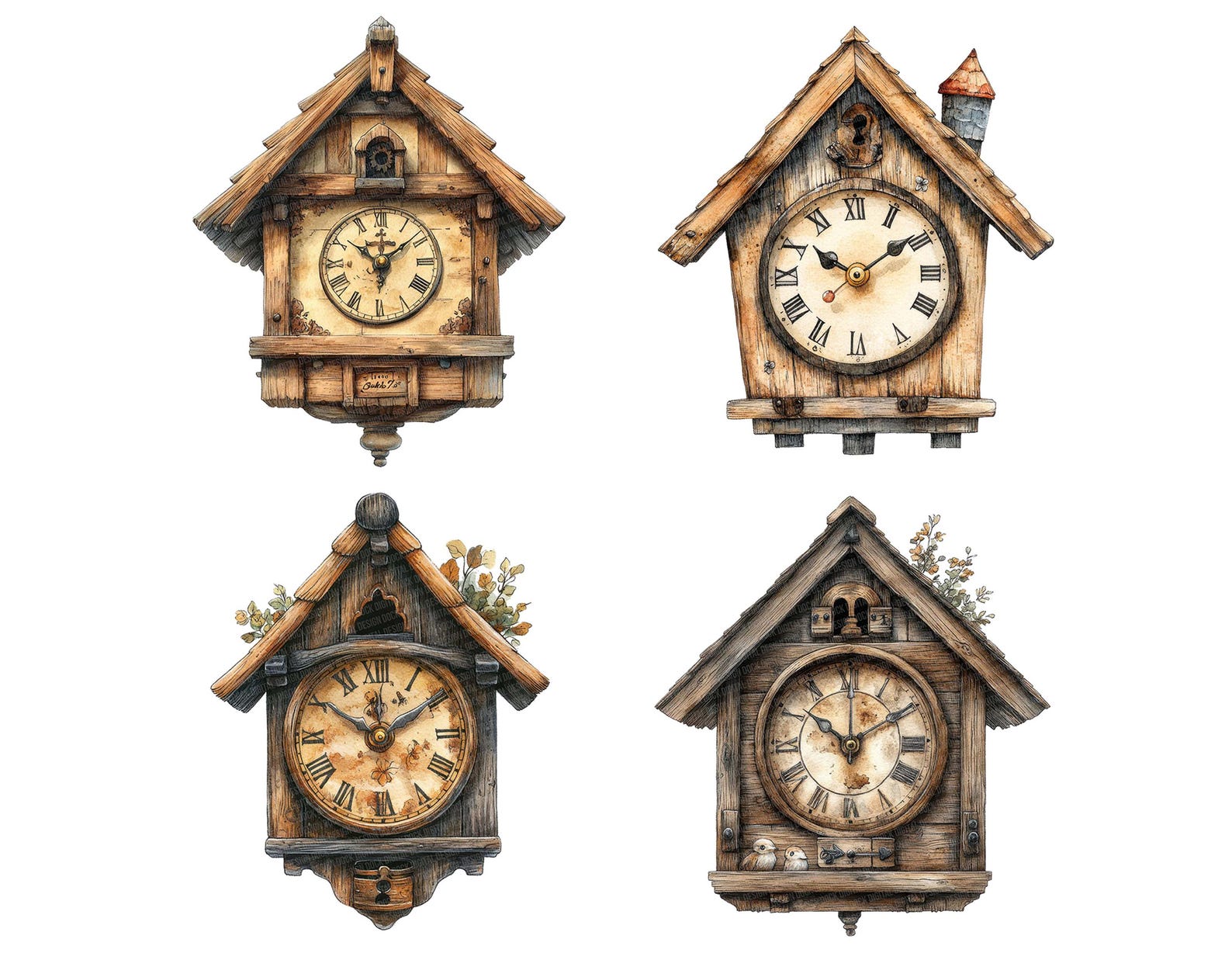 Cuckoo Clock PNG Clipart, 12x Wooden Clock Clip Art Set, Printable ...