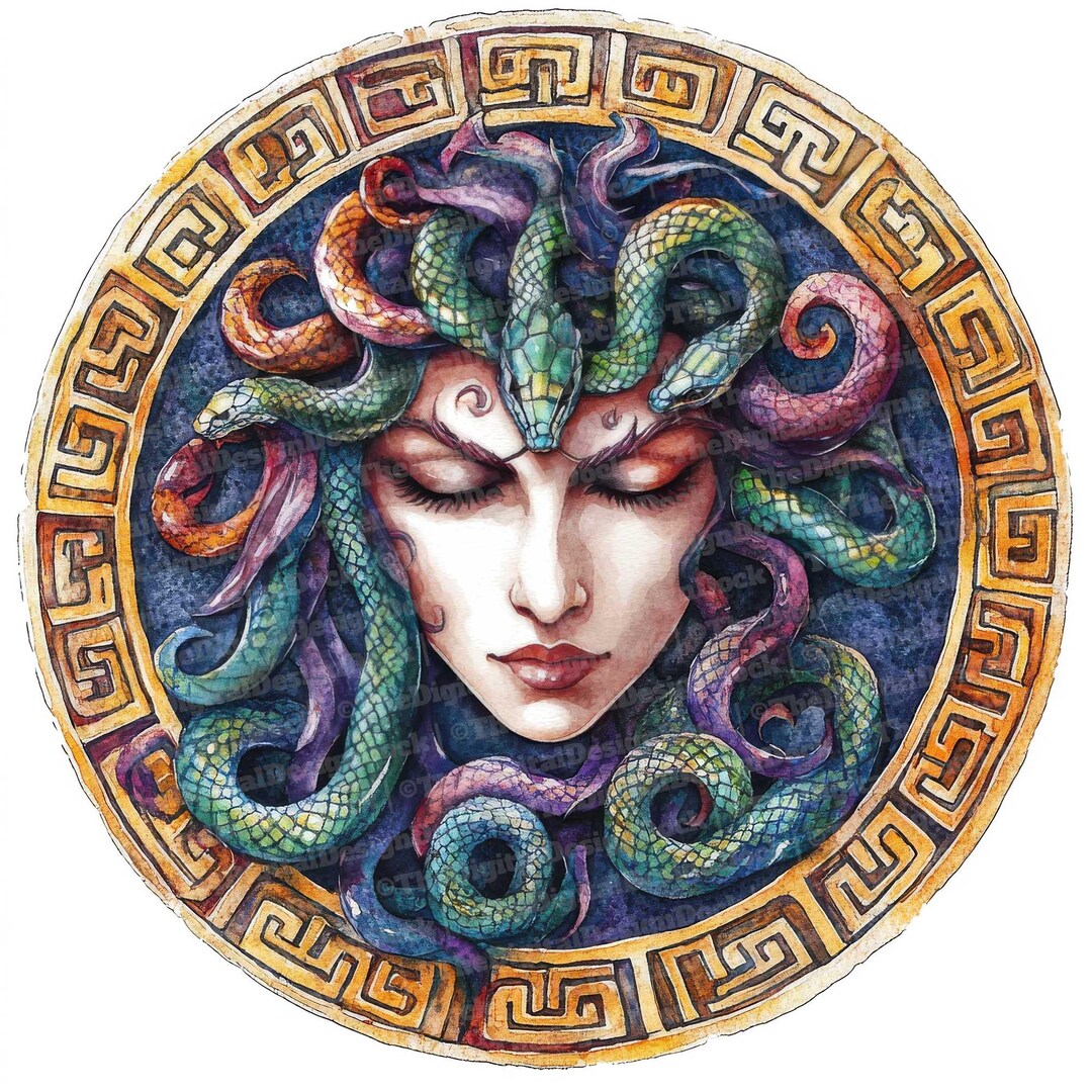 12 Gorgoneion Amulet Clipart, Medusa Illustration, Ancient Greek ...
