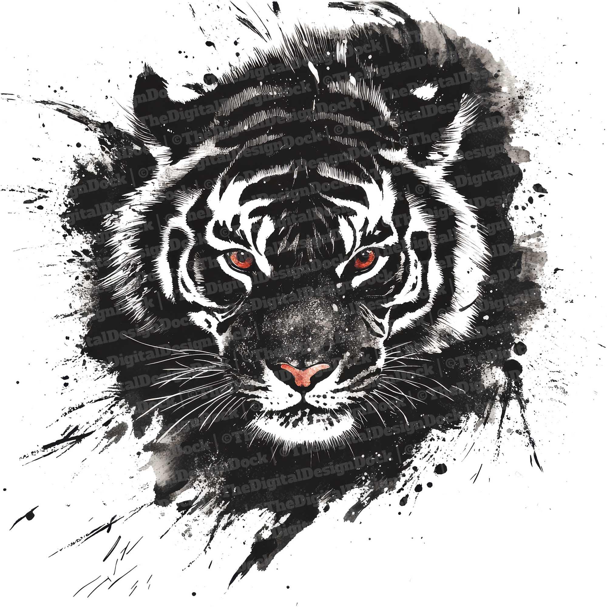 12 Sumi Ink Tiger Clipart, Watercolor Japanese Art, Printable Clipart ...
