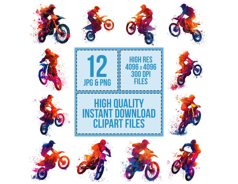 Motocross PNG Clipart, 12x Watercolor Dirt Bike Rider Art Set ...