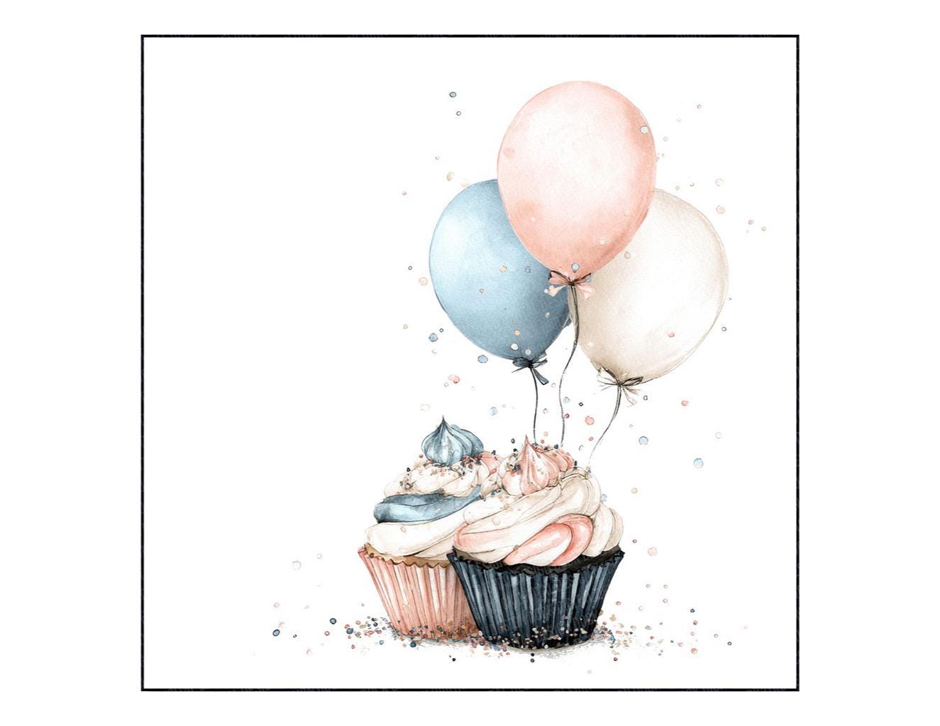 Cupcake Balloon Frame PNG Clipart, 12x Watercolor Party Clip Art Set ...