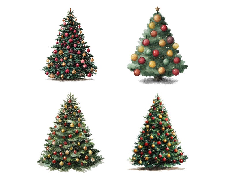 Classic Christmas Tree PNG Clipart, 12x Holiday Tree Clip Art, Red and ...