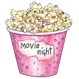 Popcorn PNG Clipart, 12x Watercolor Movie Night Clip Art Set, Printable ...