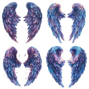 12x Galaxy Angel Wings PNG Clipart, Cosmic Space Watercolor Wings Clip ...