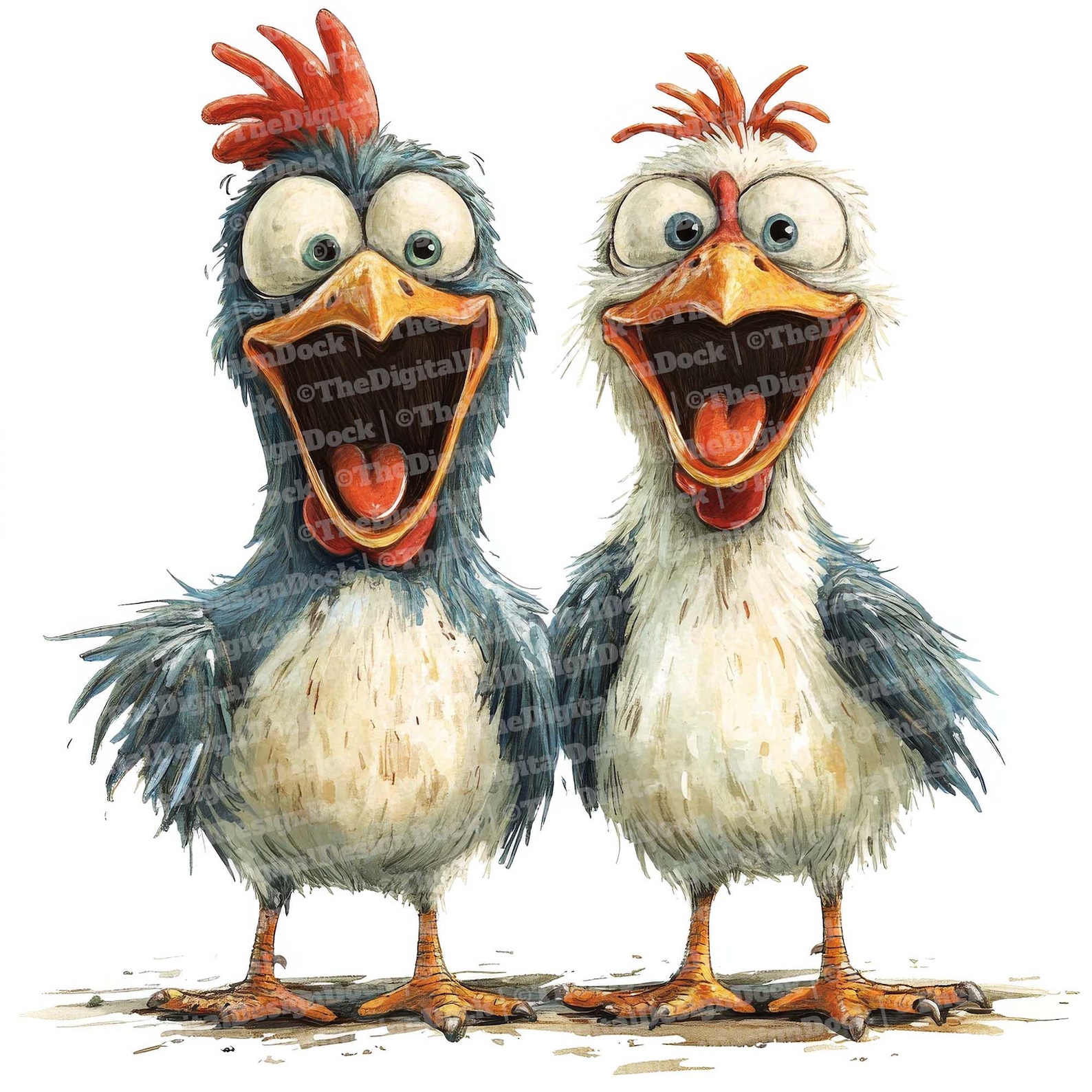 12 Funny Chicken Clip Art, Watercolor Quirky Chicken Friends ...