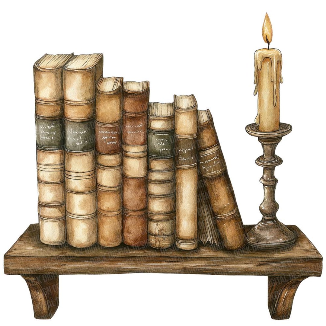 Vintage Books PNG Clipart, 12x Antique Bookshelf Clip Art Set ...