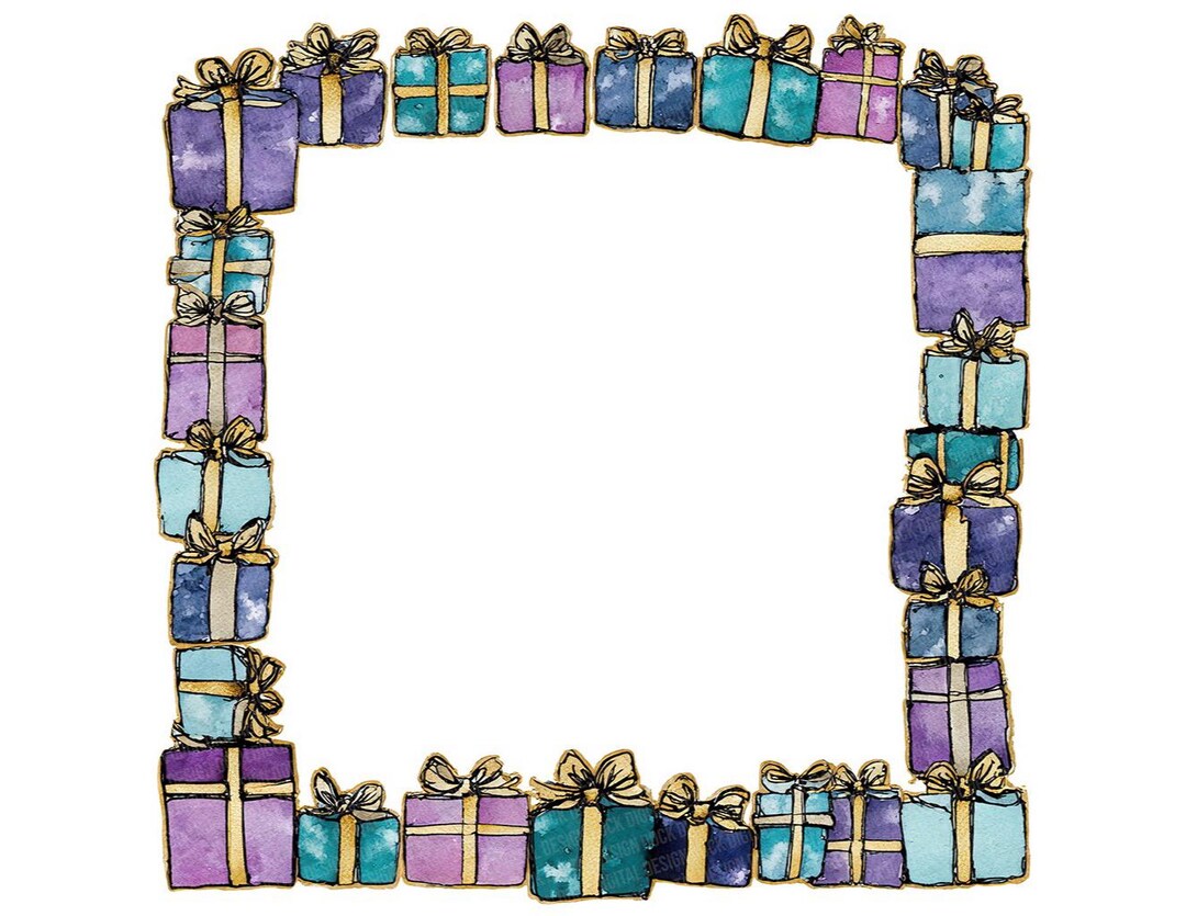 Gift Box Frame PNG Clipart, 12x Watercolor Present Border Clip Art Set ...