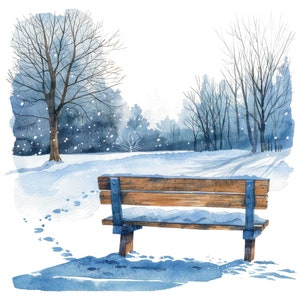 Snowy Bench Clipart, 12 Jpgs, Winter Park Clipart, Printable ...
