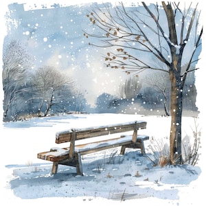Snowy Bench Clipart, 12 Jpgs, Winter Park Clipart, Printable ...