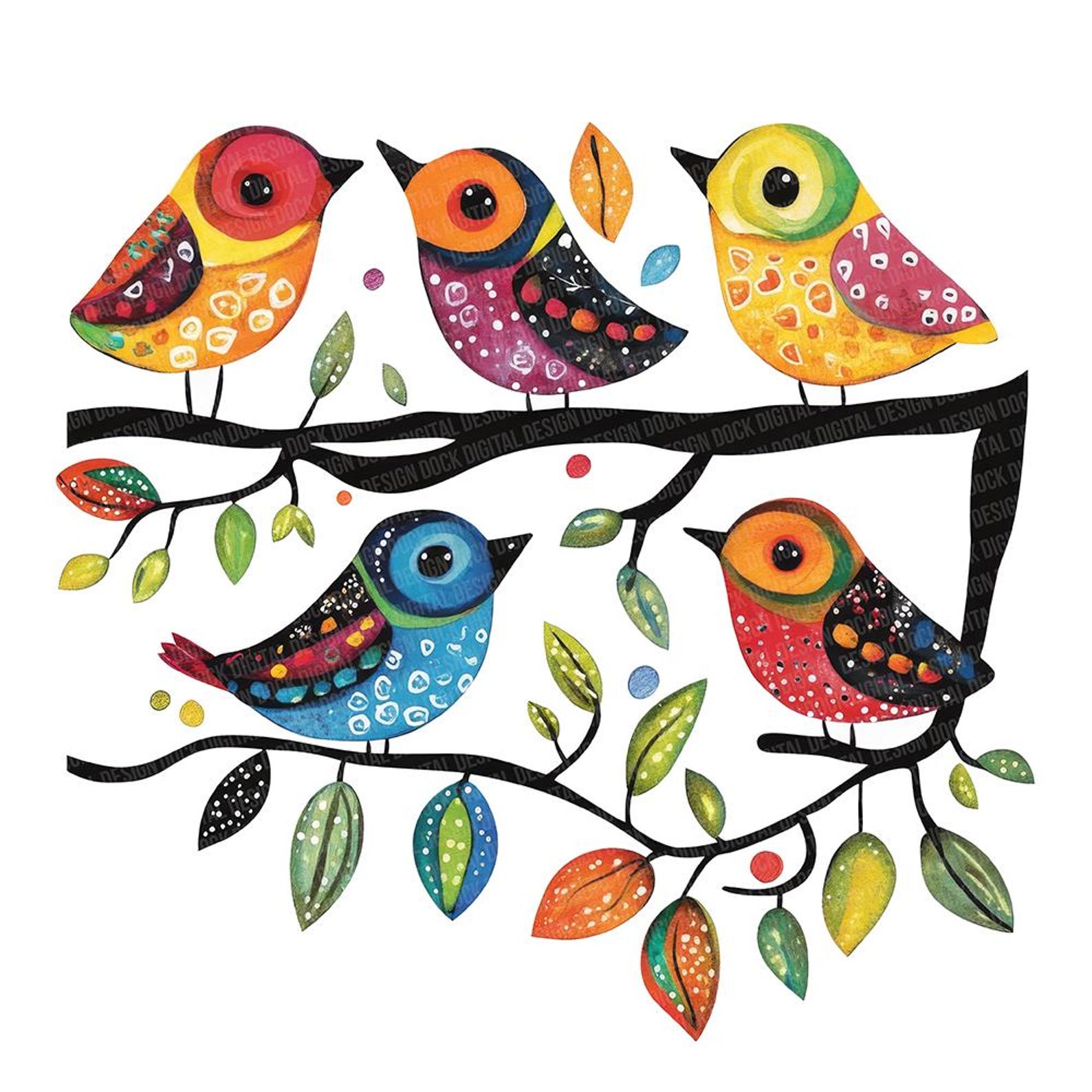 Birds on Branch PNG Clipart, 12x Colorful Watercolor Bird Art Set ...