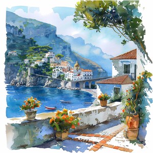 Amalfi Coast Clipart, 12 Jpgs, Coastal Italy Clipart, Printable ...