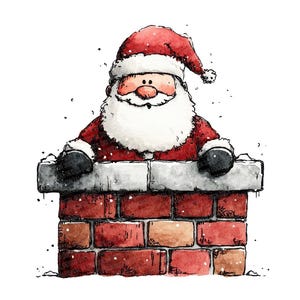 12x Santa in Chimney PNG Clipart, Watercolor Christmas Santa Clip Art ...