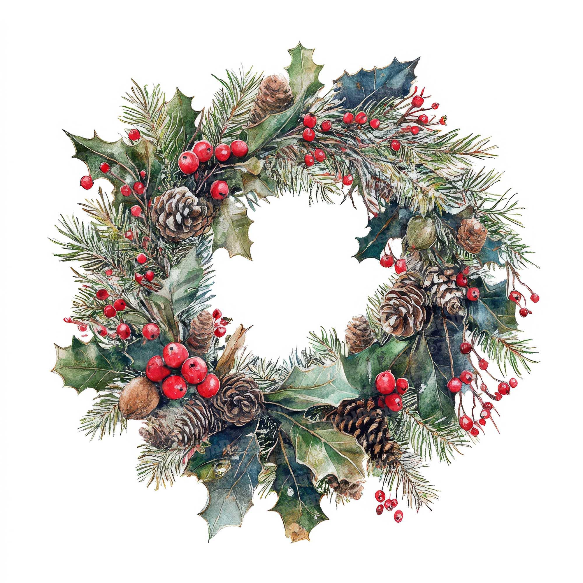 Christmas Wreath Clip Art, 12x Pinecone Wreath Clipart Set, Printable ...