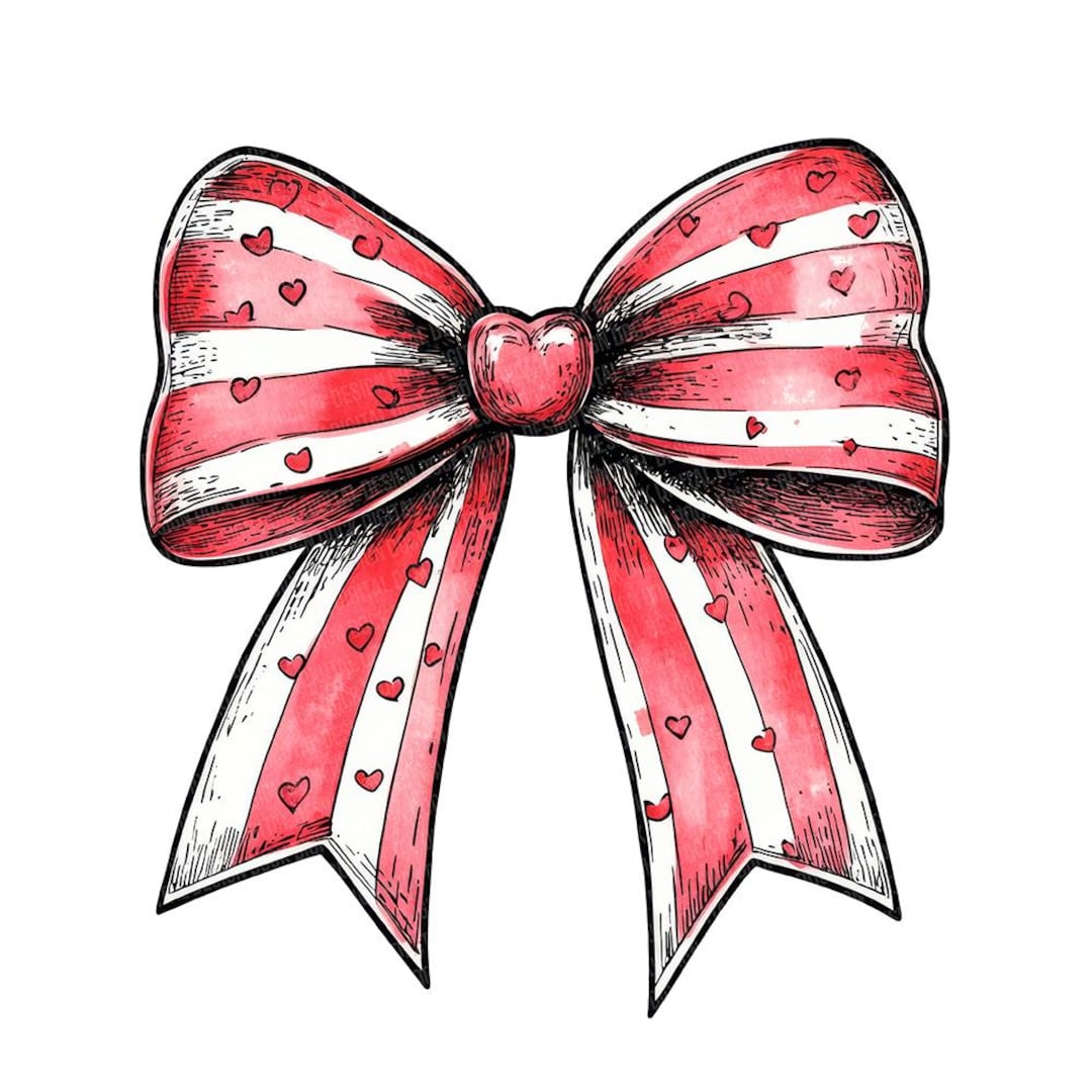 Valentine Bow PNG Clipart, 12x Heart Pattern Ribbon Clip Art Set, High ...