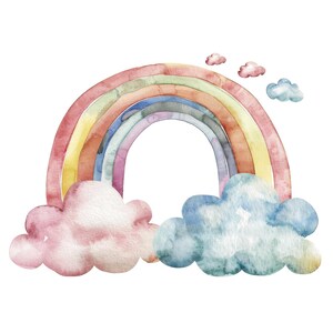 12 Rainbow and Clouds Clipart, Cute Watercolor Clipart, Printable ...