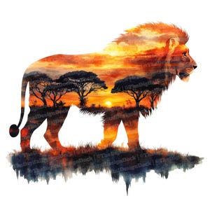 Lion Safari Clipart, 12 High Quality, Watercolor African Scene, Digital ...