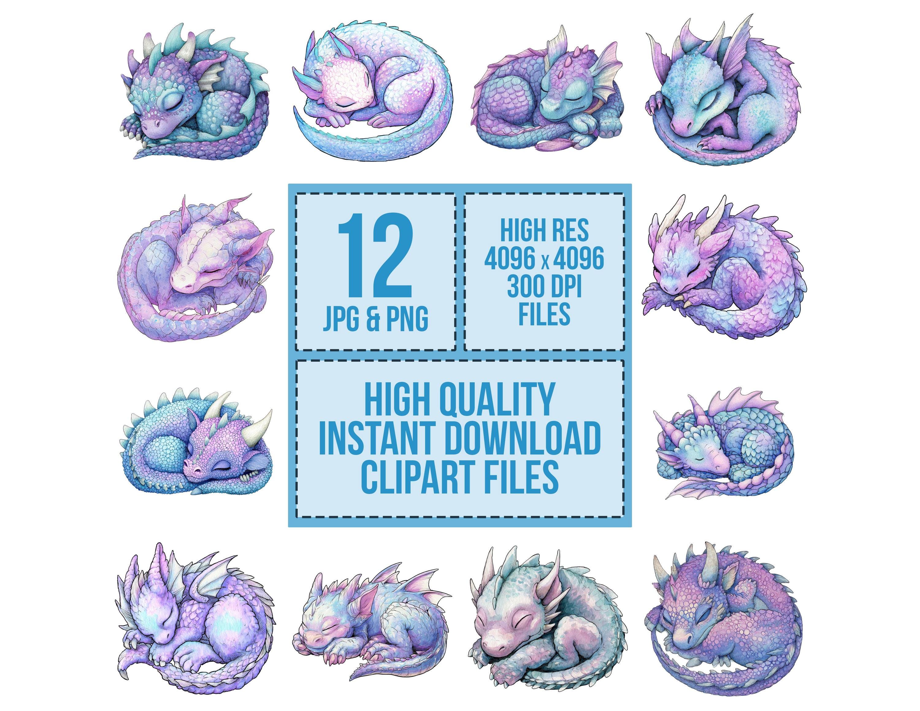 Baby Dragon PNG Clipart, 12x Watercolor Fantasy Dragon Clip Art Set ...