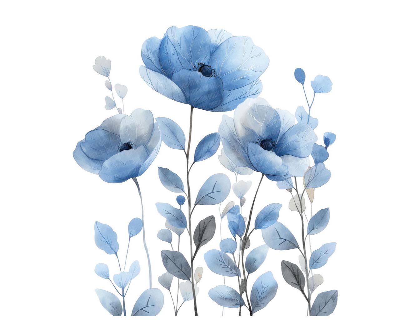 Blue Floral PNG Clipart, 12x Abstract Flower Clip Art Set, Printable ...