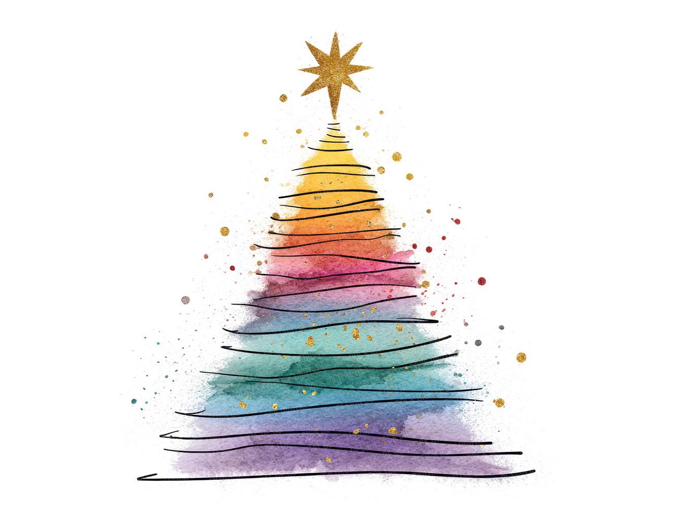 Sketch Rainbow Christmas Tree PNG Clipart, 12x Watercolor Holiday Tree ...