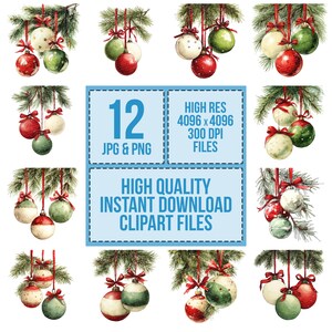Christmas Baubles PNG Clipart, 12x Hanging Ornaments Clip Art Set ...