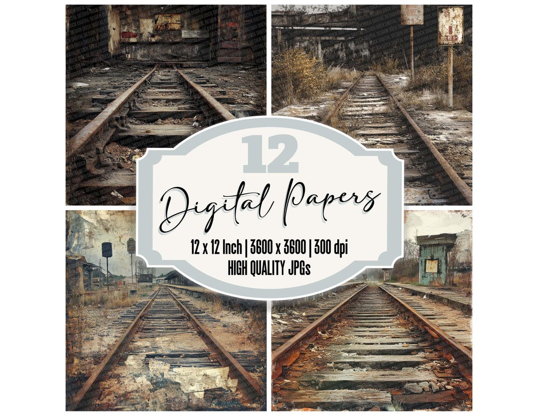12x Abandoned Railway Junk Journal Paper, Rusted Train Track Digital ...