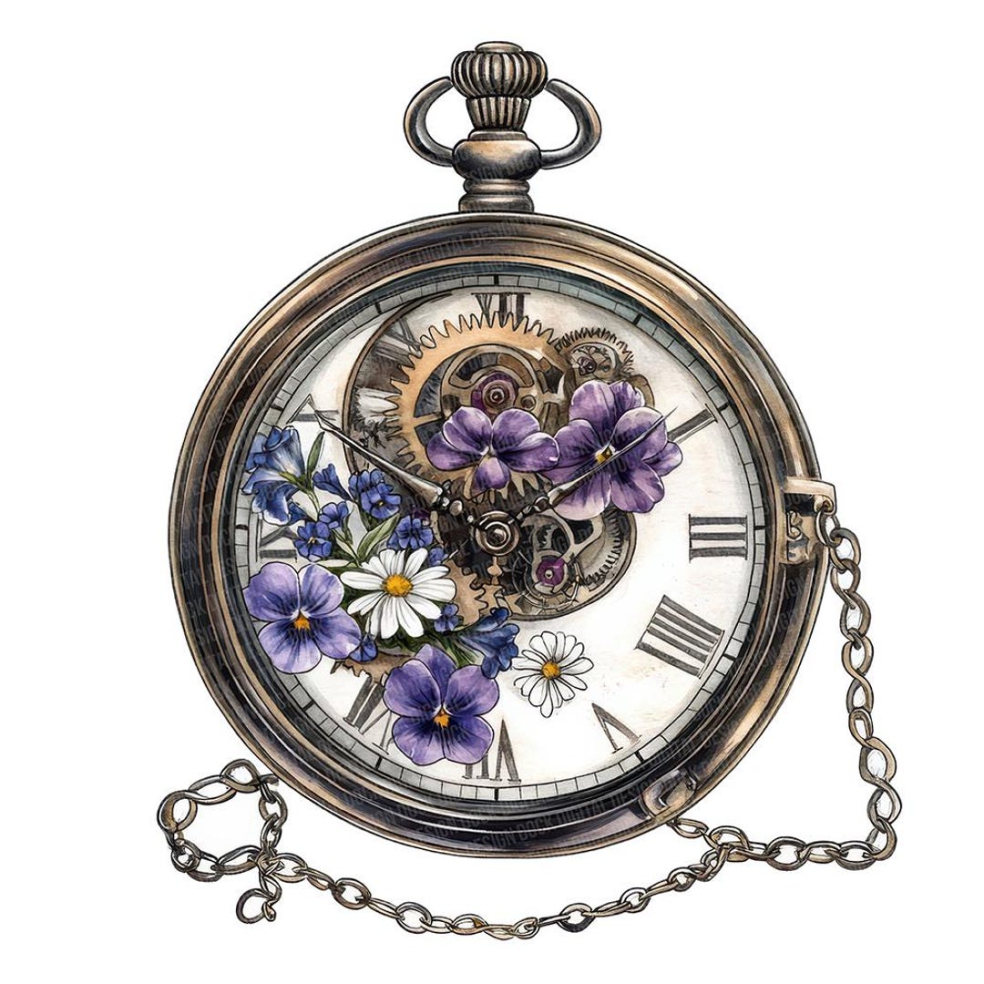 Pocket Watch PNG Clip Art, 12x Floral Timepiece Clipart PNG Set ...